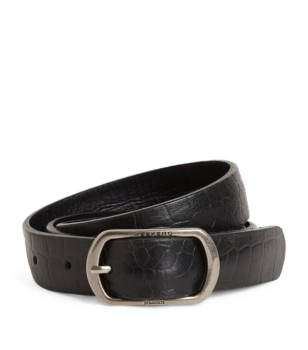 MaxMara Wide Leather Belt Womens M Black Crock Embossed Like New Max Mara Black Croco Leather Belt with M Buckle M Int main image 3