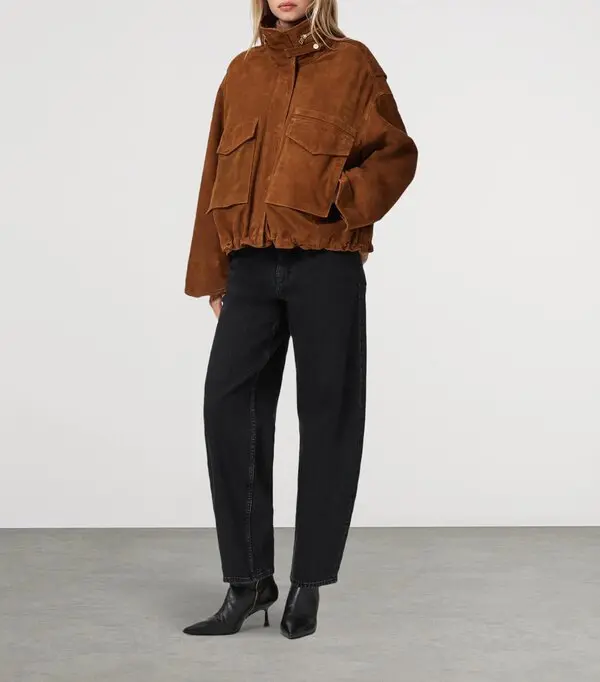 ALLSAINTS Suede Bomber Jacket - Brown