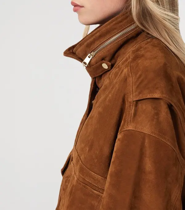 ALLSAINTS Suede Bomber Jacket - Brown