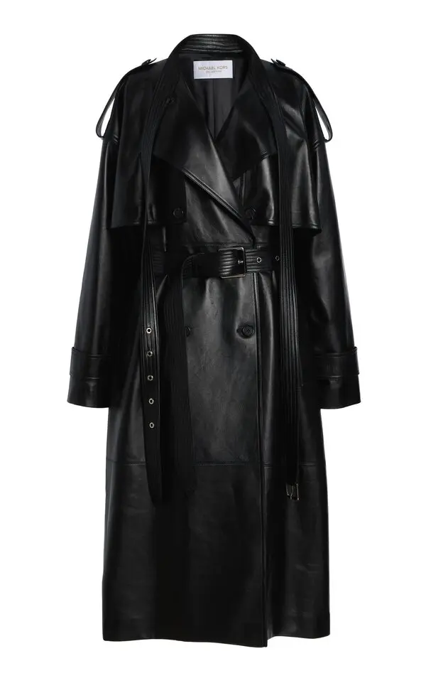 michael kors - Scarf-Detailed Leather Trench Coat