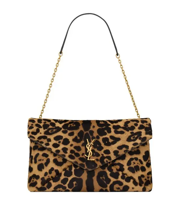 Saint Laurent Cassandre Envelope Leopard Chain Wallet
