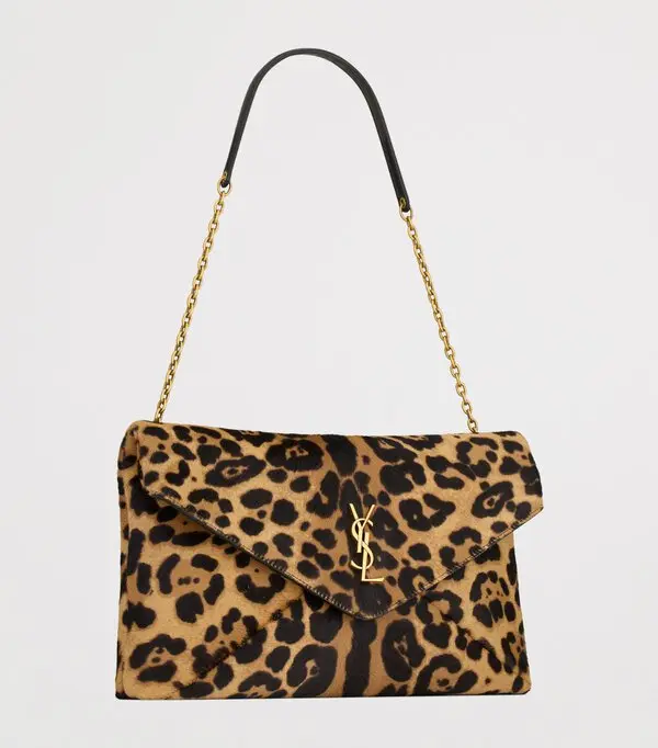 Saint Laurent Cassandre Envelope Leopard Chain Wallet