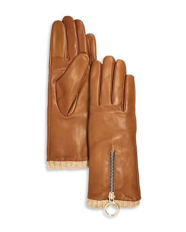 Bloomingdale'S Cashmere Lined Leather Zip Gloves - Cammello