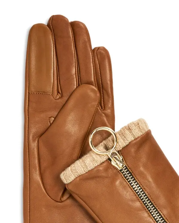 Bloomingdale'S Cashmere Lined Leather Zip Gloves - Cammello