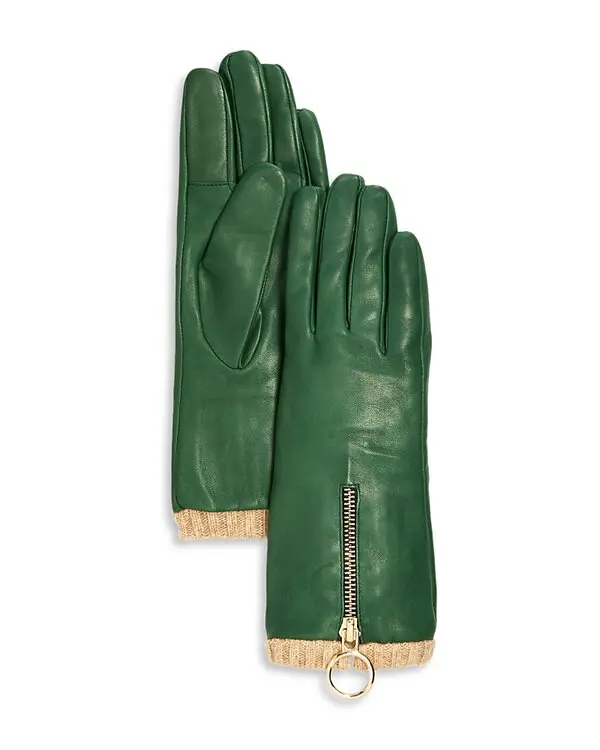 Bloomingdale'S Cashmere Lined Leather Zip Gloves - Green