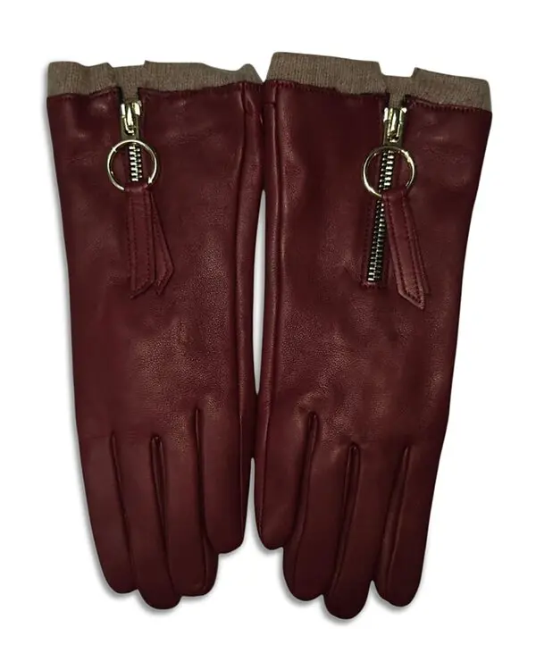 LABONIA Cashmere Lined Leather Zip Gloves - Red