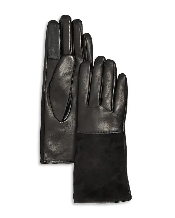 Bloomingdale'S Cashmere Lined Suede & Leather Gloves - Black