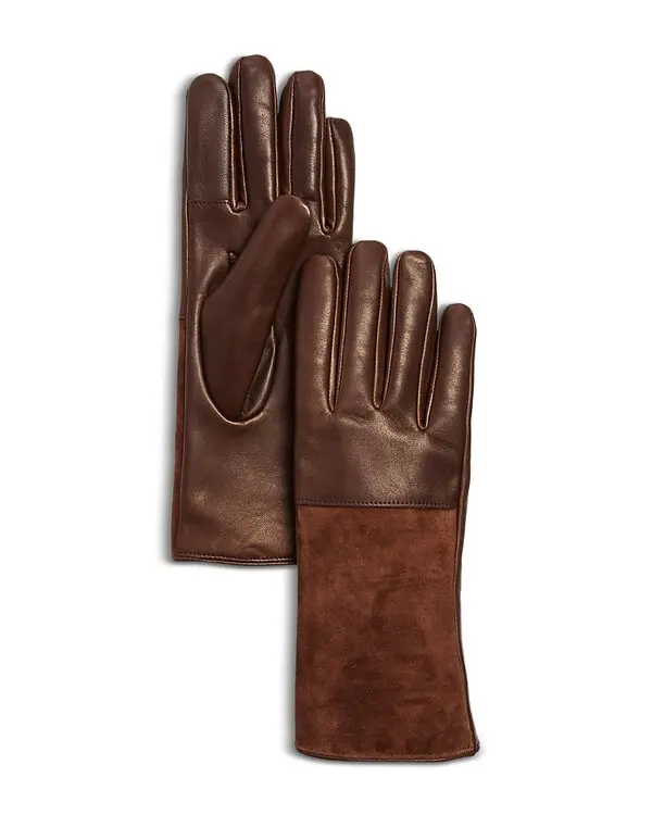 Bloomingdale'S Cashmere Lined Suede & Leather Gloves - Dark Brown