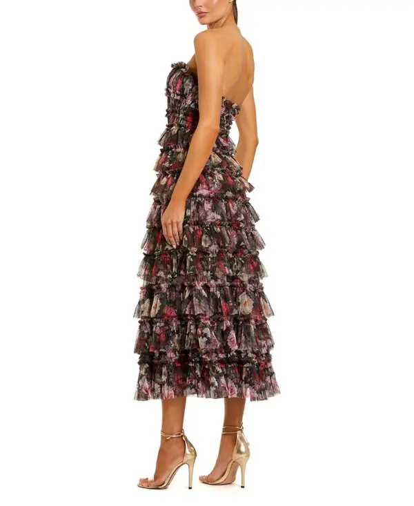 Mac Duggal Strapless Ruffle A-line Midi Dress