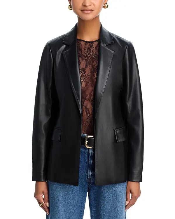 Aqua Faux Leather Open Blazer - Black
