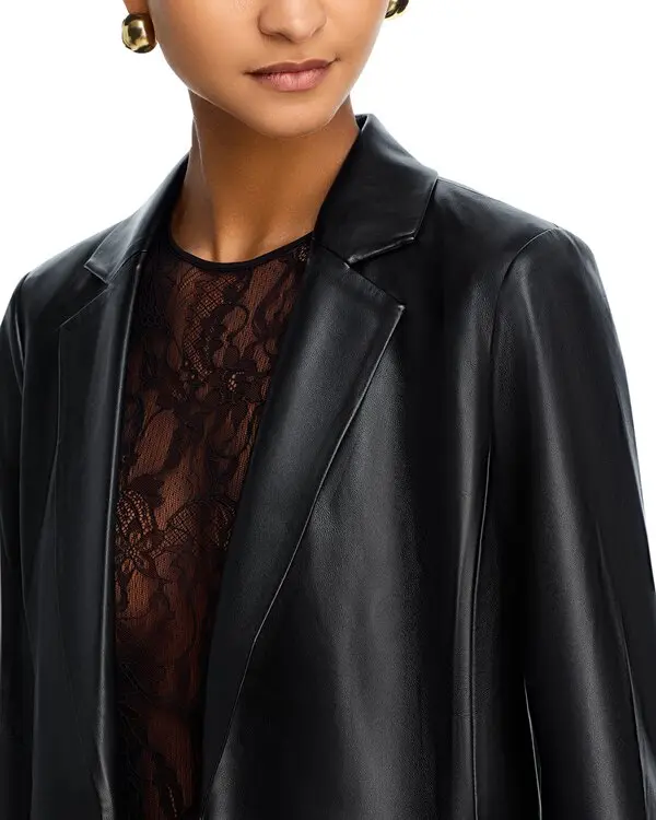 Aqua Faux Leather Open Blazer - Black