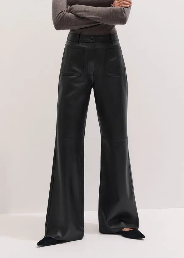 ME+EM Leather Boot-cut Trousers - Black
