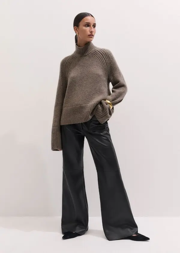 ME+EM Leather Boot-cut Trousers - Black