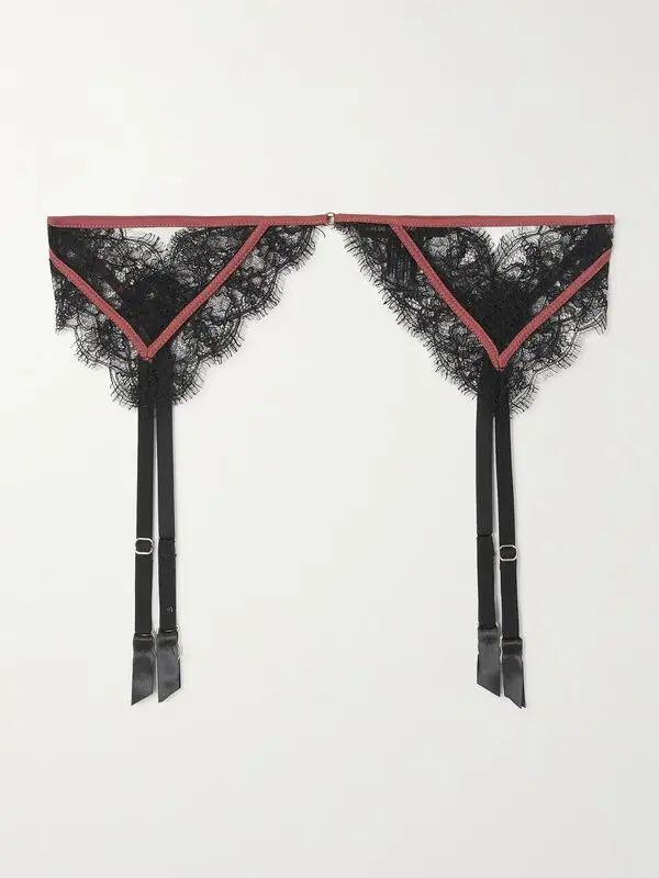 Kiki De Montparnasse Satin-trimmed Silk-blend Leavers Lace Suspender Belt - Black