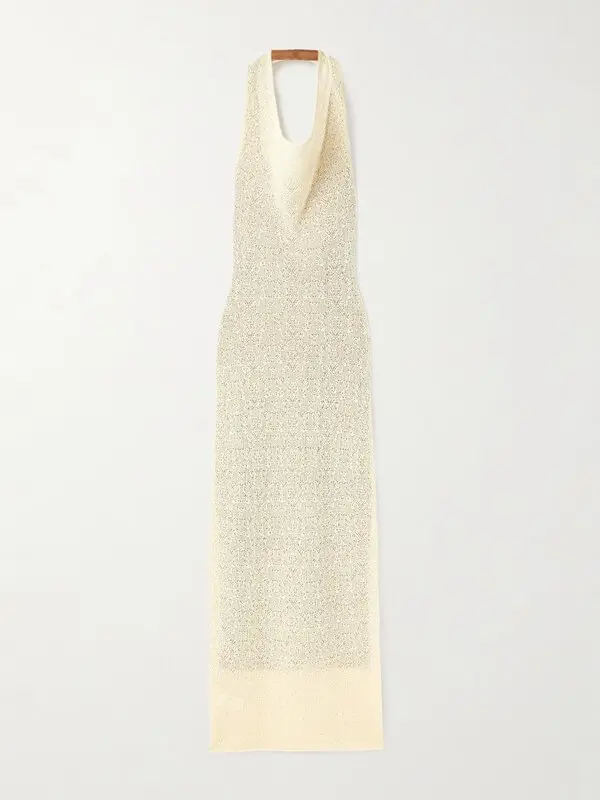 SIR. Celestino Pointelle-knit Halterneck Maxi Dress - Neutrals