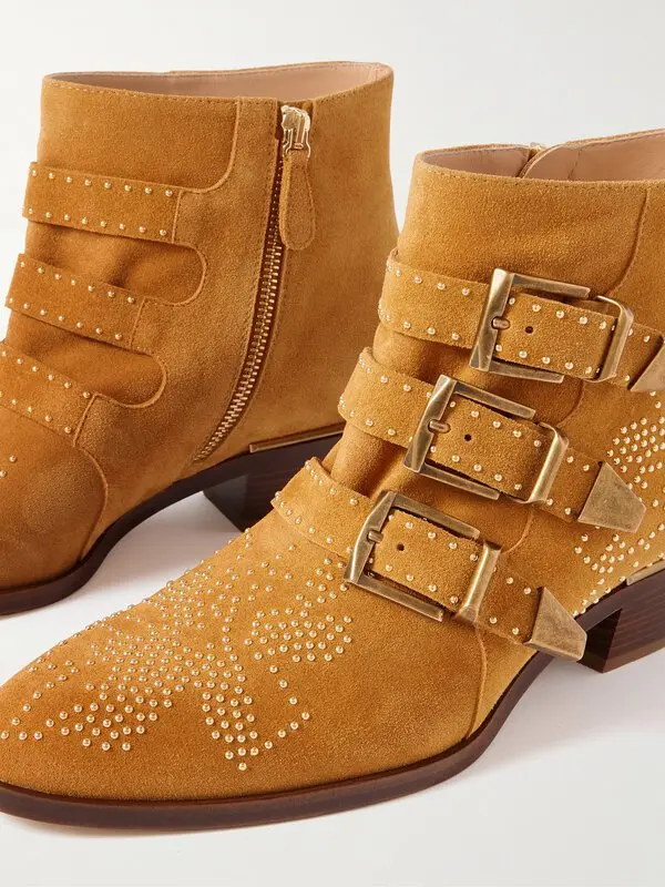 Chloé Susan Buckled Studded Suede Ankle Boots