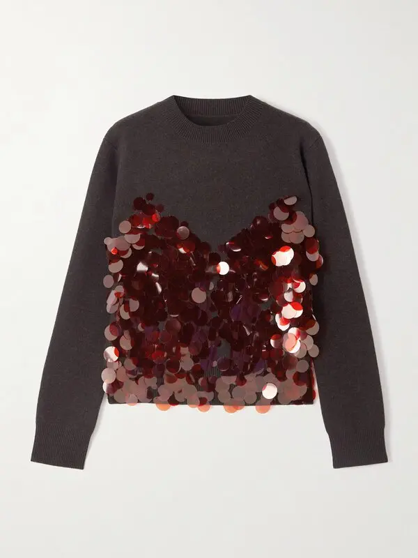 Sacai Sequined Wool Sweater - Brown
