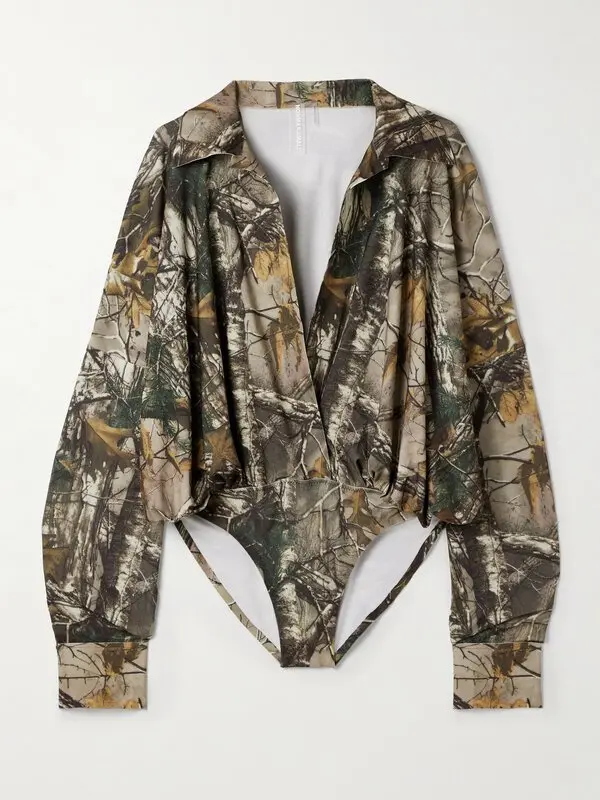 Norma Kamali Camouflage Print Stretch-jersey Bodysuit