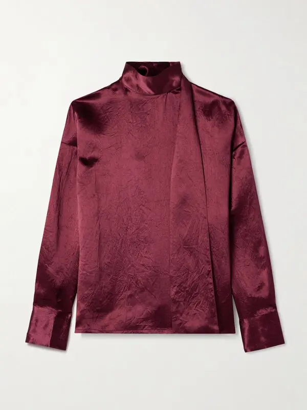 Maria Mcmanus Scarf-detailed Crinkled-satin Blouse - Red
