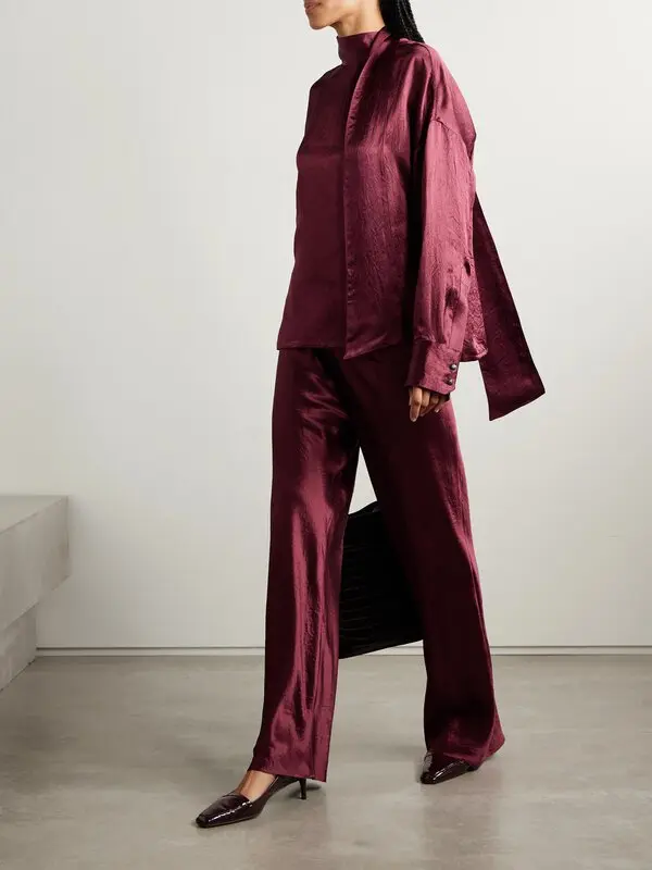 Maria Mcmanus Scarf-detailed Crinkled-satin Blouse - Red