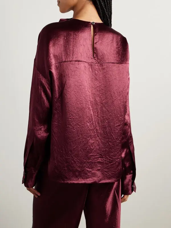 Maria Mcmanus Scarf-detailed Crinkled-satin Blouse - Red