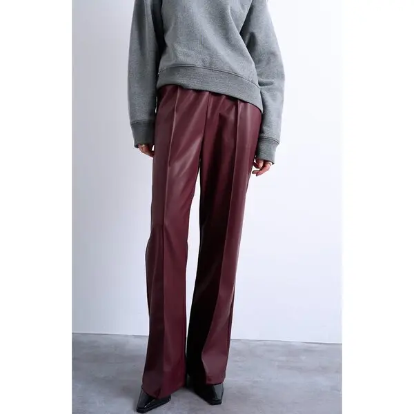 Topshop Faux Leather Wide-leg Pants - Burgundy