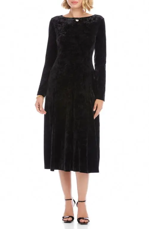 Karen Kane Kate Long Sleeve Crushed Velvet Midi Dress - Black