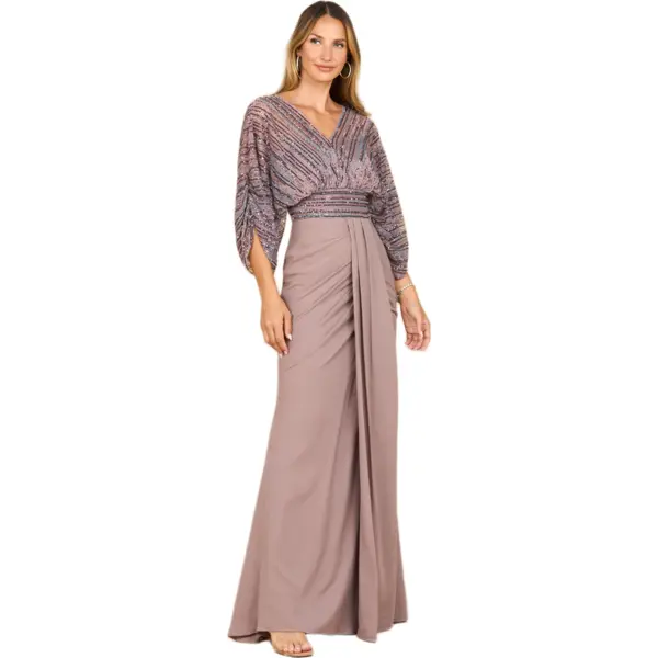 LARA NEW YORK Draped Skirt Gown With Cape Sleeves - Dusty Purple