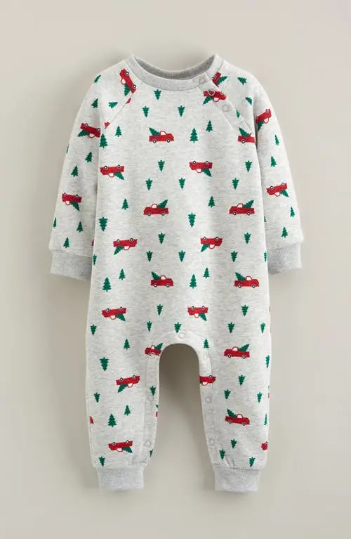 TUCKER + TATE Printed Cotton Blend Romper - Grey Light Heather Snow Trucks