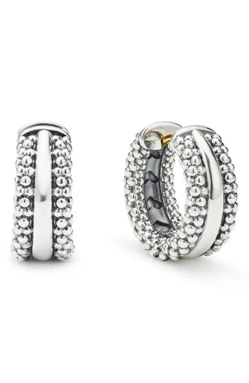 Lagos Signature Caviar Sterling Huggie Hoop Earrings - Silver