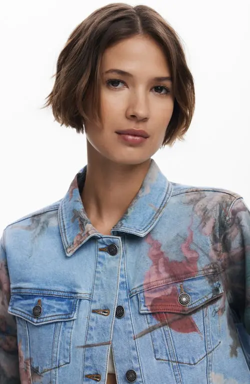 Desigual Renaissance Print Denim Trucker Jacket - Medium Blue