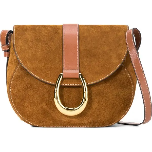 Staud Suede Saddle Crossbody Bag - Tan