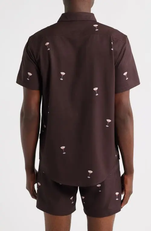 MAVRANS Espresso Martini Trim Fit Short Sleeve Performance Button-down Shirt - Brown