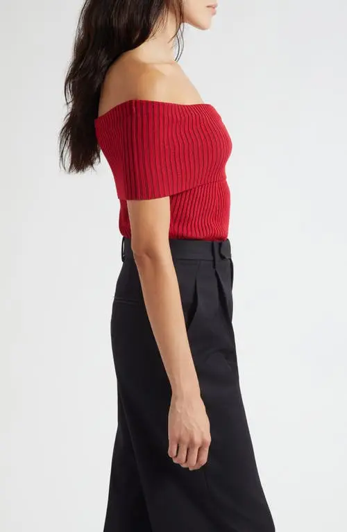 Ramy Brook Foldover Off-the-shoulder Rib Top - Scarlet Red