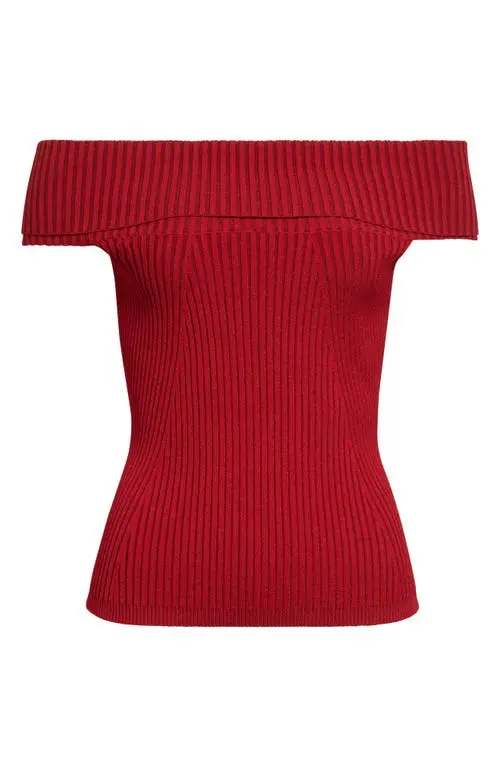 Ramy Brook Foldover Off-the-shoulder Rib Top - Scarlet Red