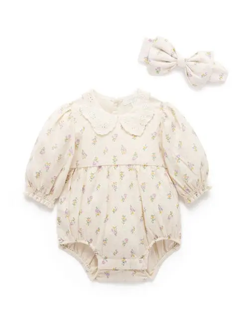 PUREBABY Gathered Bodysuit & Headband Set