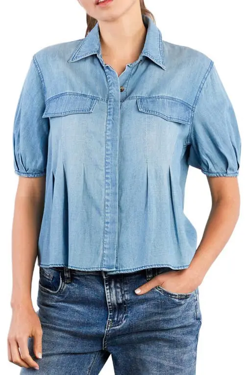 WASH LAB DENIM Princess Pleated Shirt - Denim