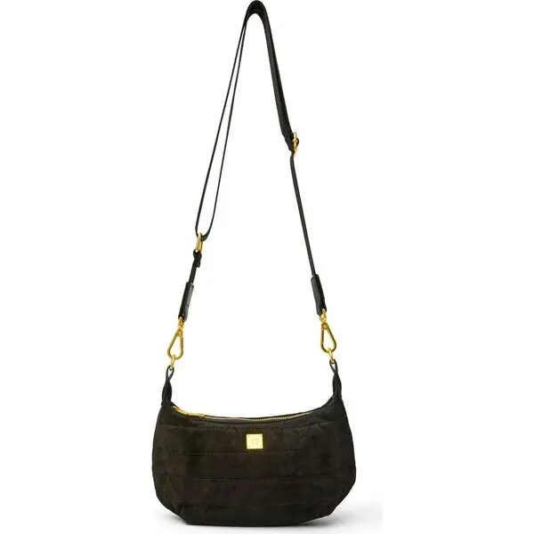 THINK ROYLN Quilted Mini Moon Crossbody Bag - Black Suede