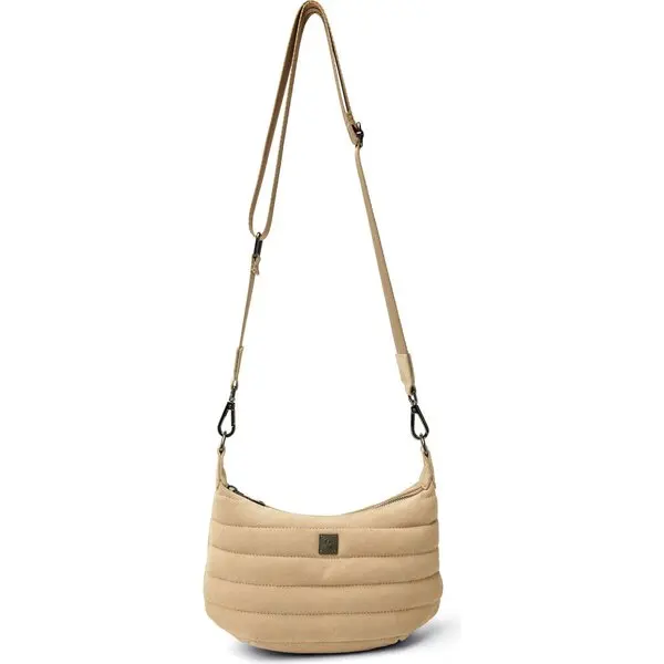 THINK ROYLN Quilted Mini Moon Crossbody Bag - Soft Sand Suede