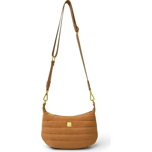 THINK ROYLN Quilted Mini Moon Crossbody Bag - Terracotta Suede