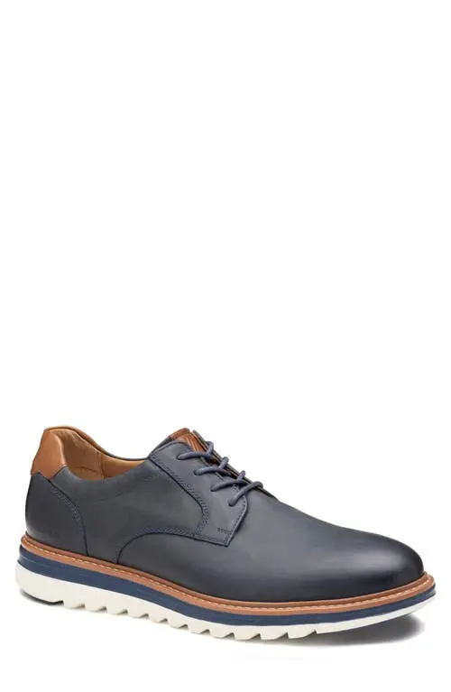 Johnston & Murphy Braxton Plain Toe Derby - Navy Oiled Full Grain