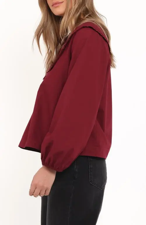 PETAL & PUP Kenna Collared Cotton Poplin Top - Wine