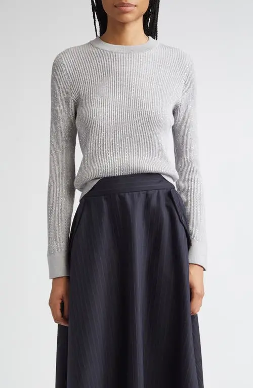 GOLDEN GOOSE Journey Crystal Embellished Virgin Wool Rib Sweater - Medium Grey