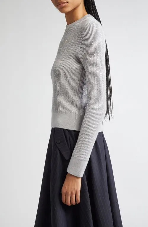 GOLDEN GOOSE Journey Crystal Embellished Virgin Wool Rib Sweater - Medium Grey