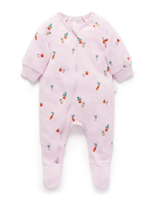 PUREBABY Embroidered Fleece Footie - Winter Fruits Broderie