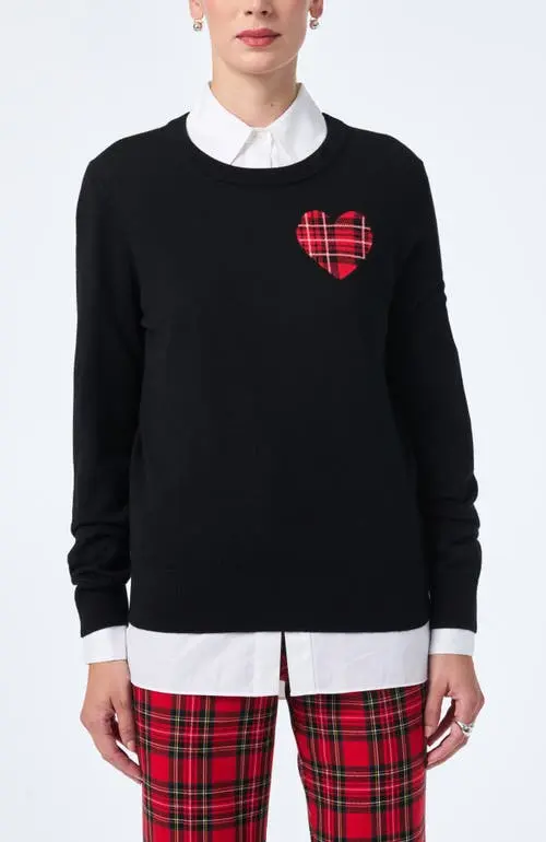 Trina Turk Plaid Heart Merino Wool Sweater