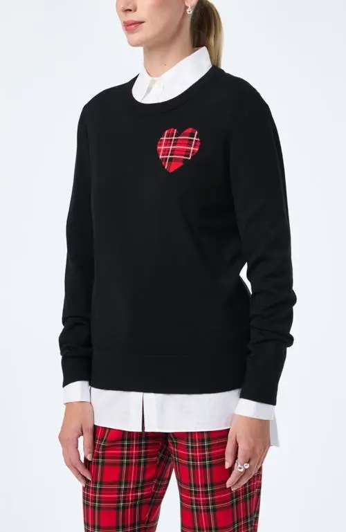Trina Turk Plaid Heart Merino Wool Sweater