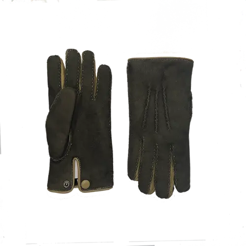 AGNELLE Color Contrast Shearling Gloves - Kaki/laurier