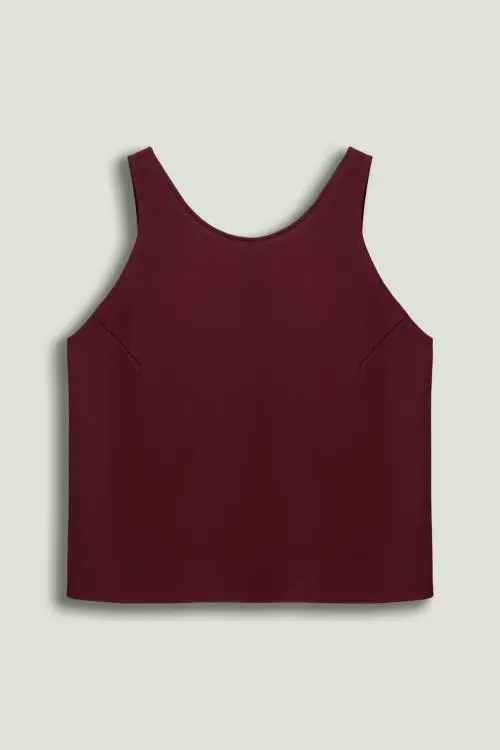 NOCTURNE Minimalist Sleeveless Crepe Top - Burgundy