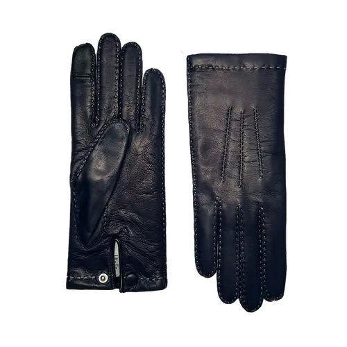 AGNELLE Aude Lambskin Leather Gloves - Tbaltique/ecru